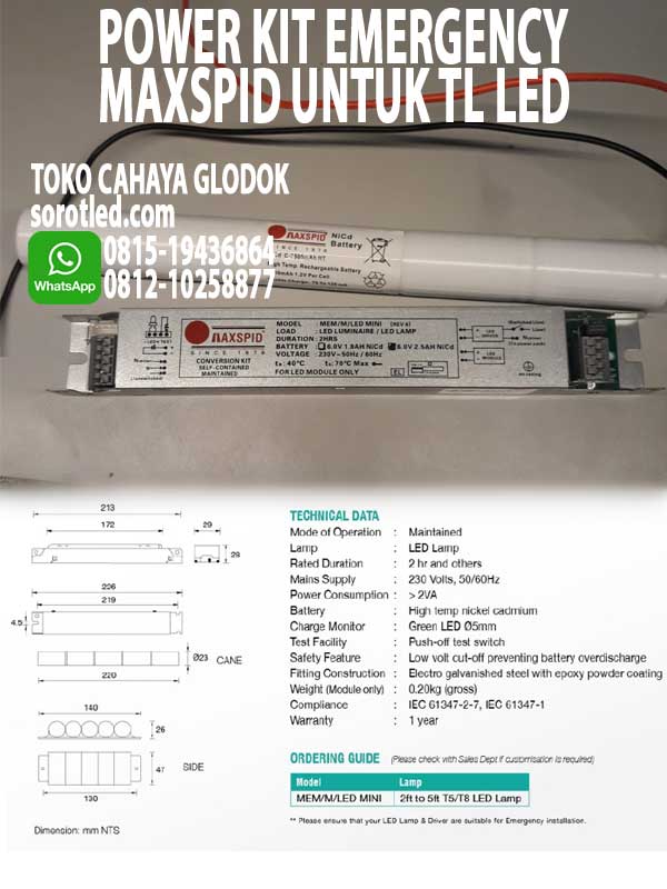 Emergency Maxspid MEM M LED MINI T5/T8 | sumberlampu.com